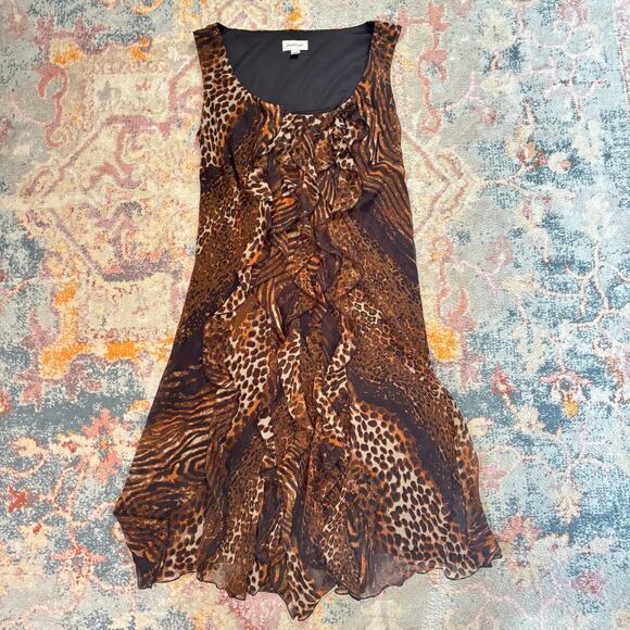 American Vintage | Dresses | Vintage Y2k Ruffly Boho Leopard Print Midi ...